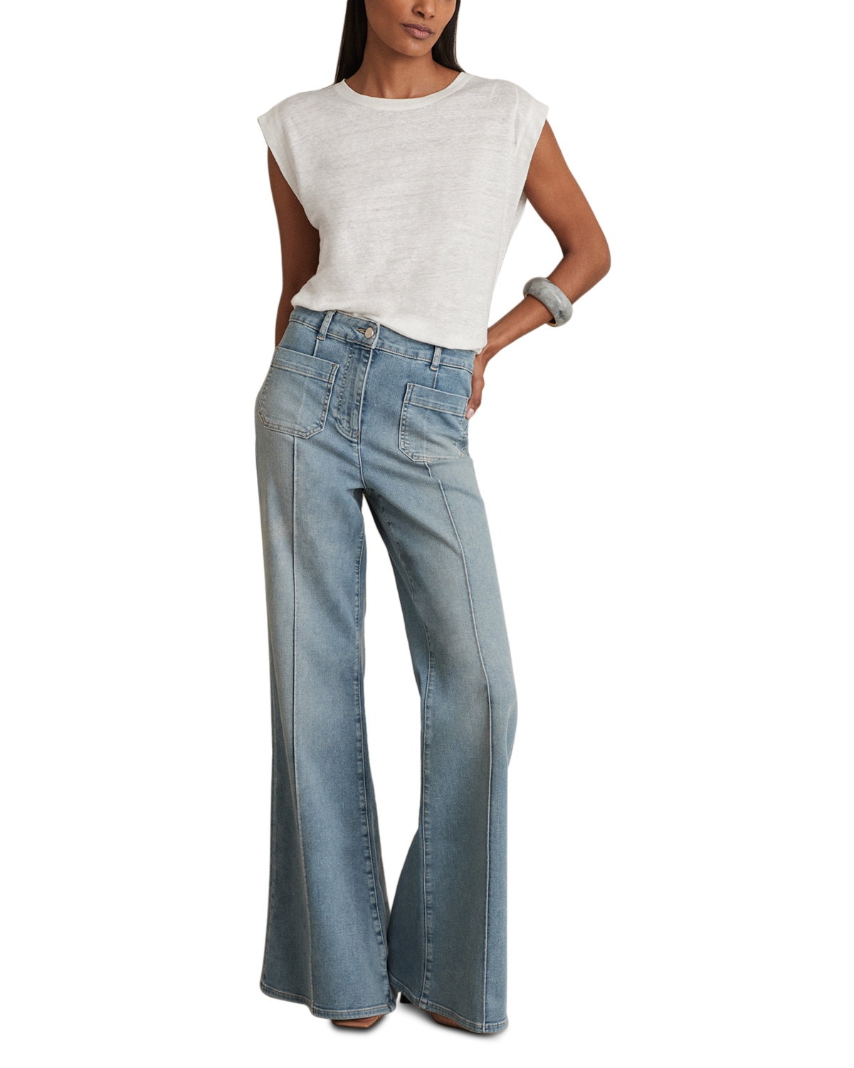 REISS Sakura Flare Patch Pocket Jeans